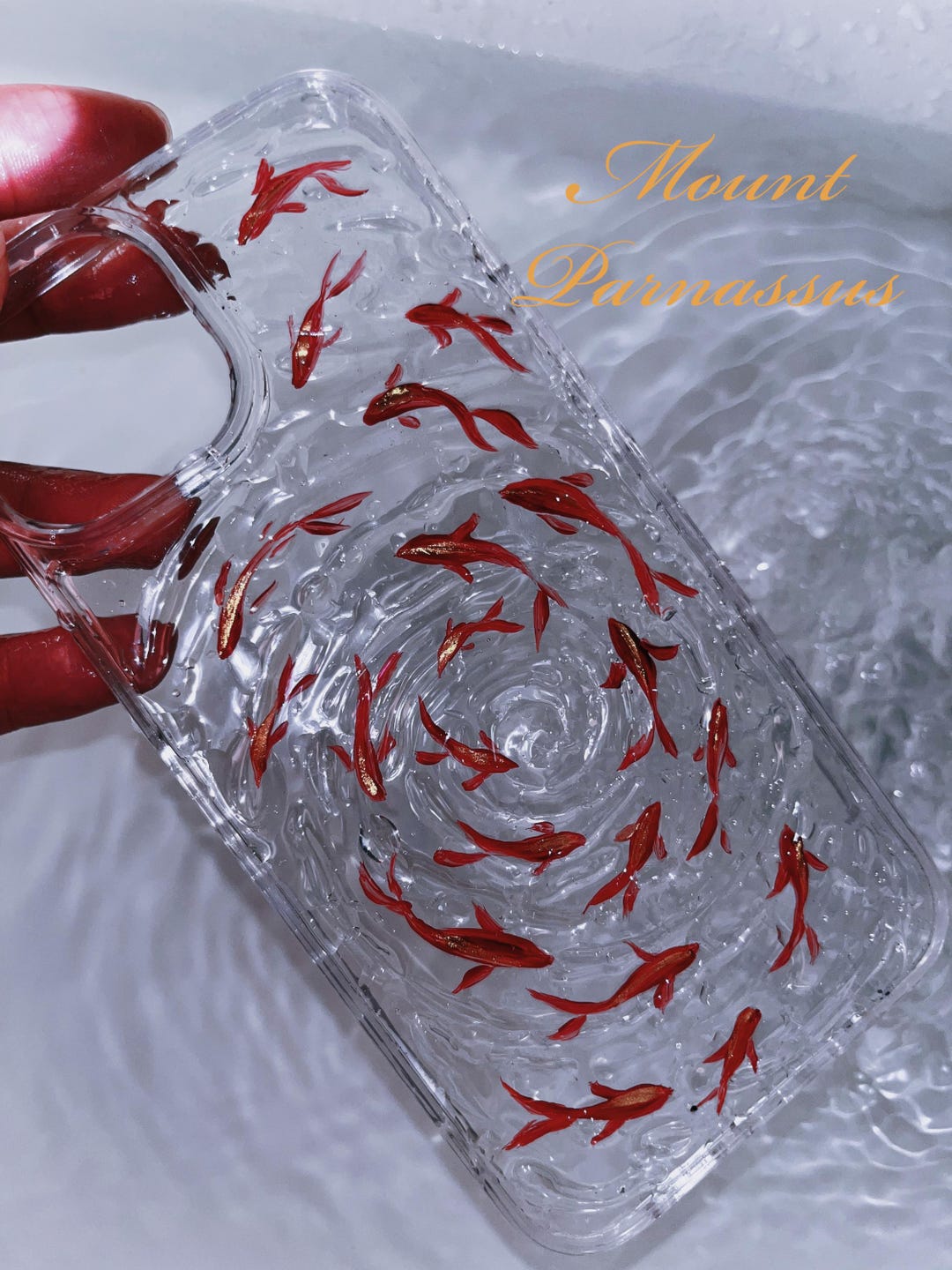 3D Water Ripple Resin Phone Case With Multiple Goldfish - Unique Lucky ...