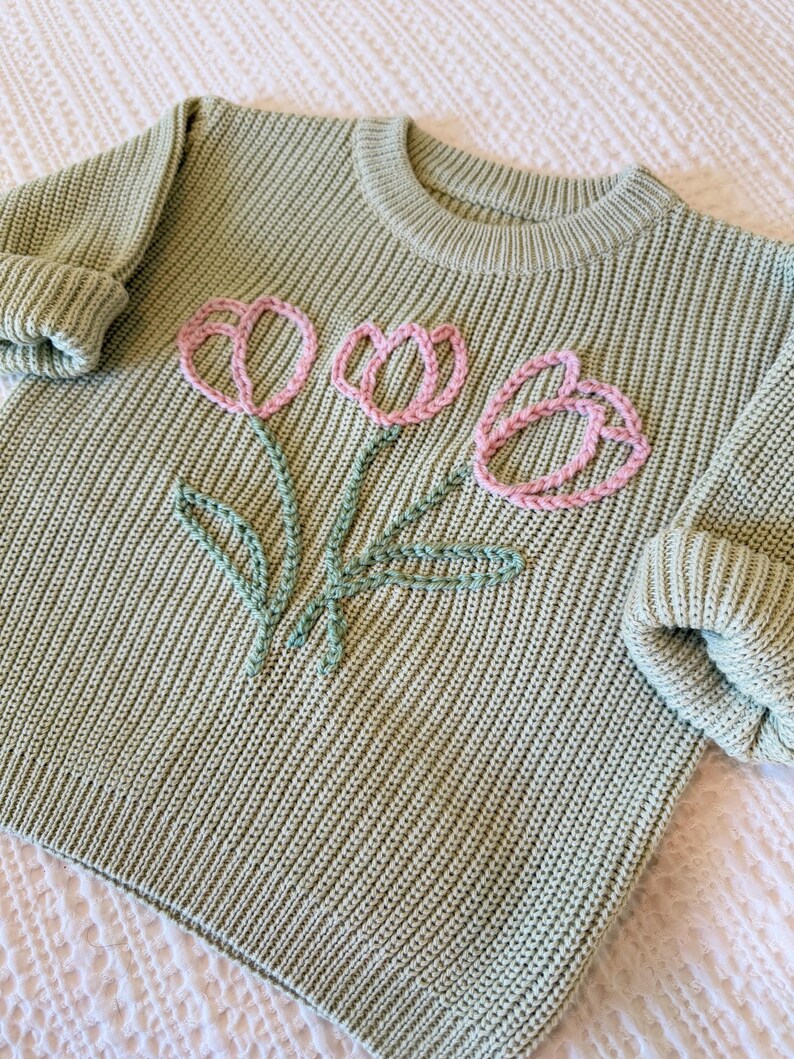 Toddler Embroidered Sweater With Tulips - Etsy