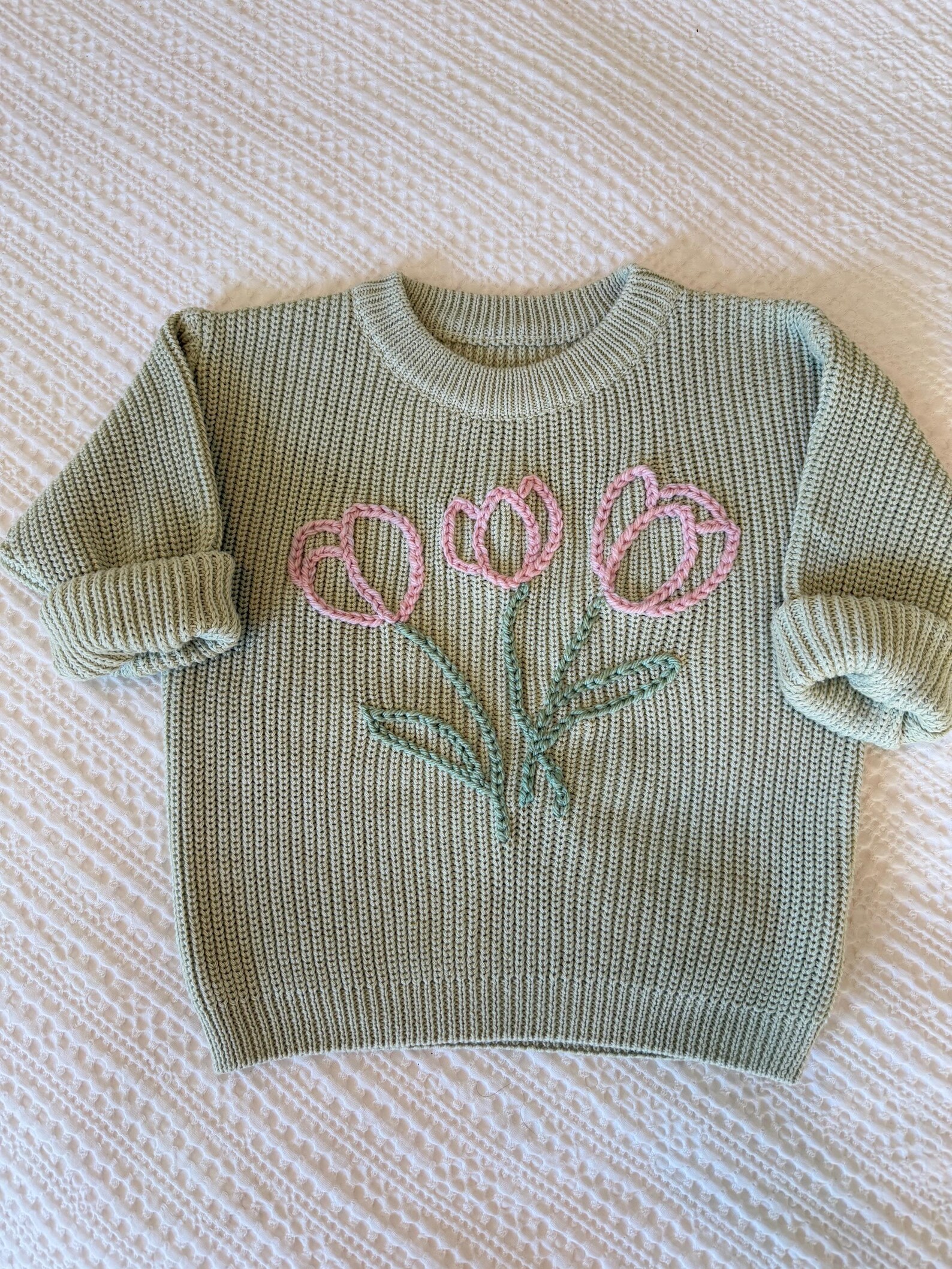 Toddler Embroidered Sweater With Tulips - Etsy