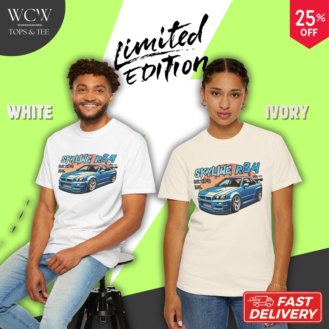 Skyline R34 Car Graphic T-shirt Japanese Street Racing Tee for Car ...