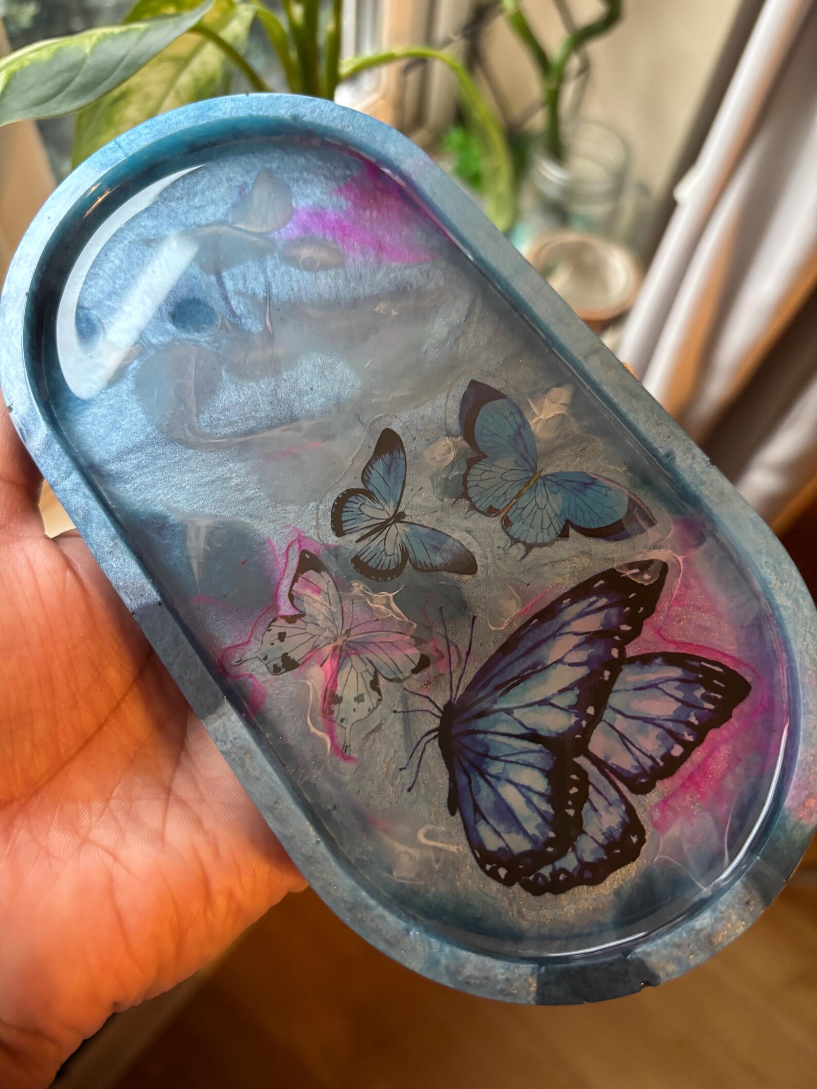 Blue Butterfly Marble Resin Tray - Etsy