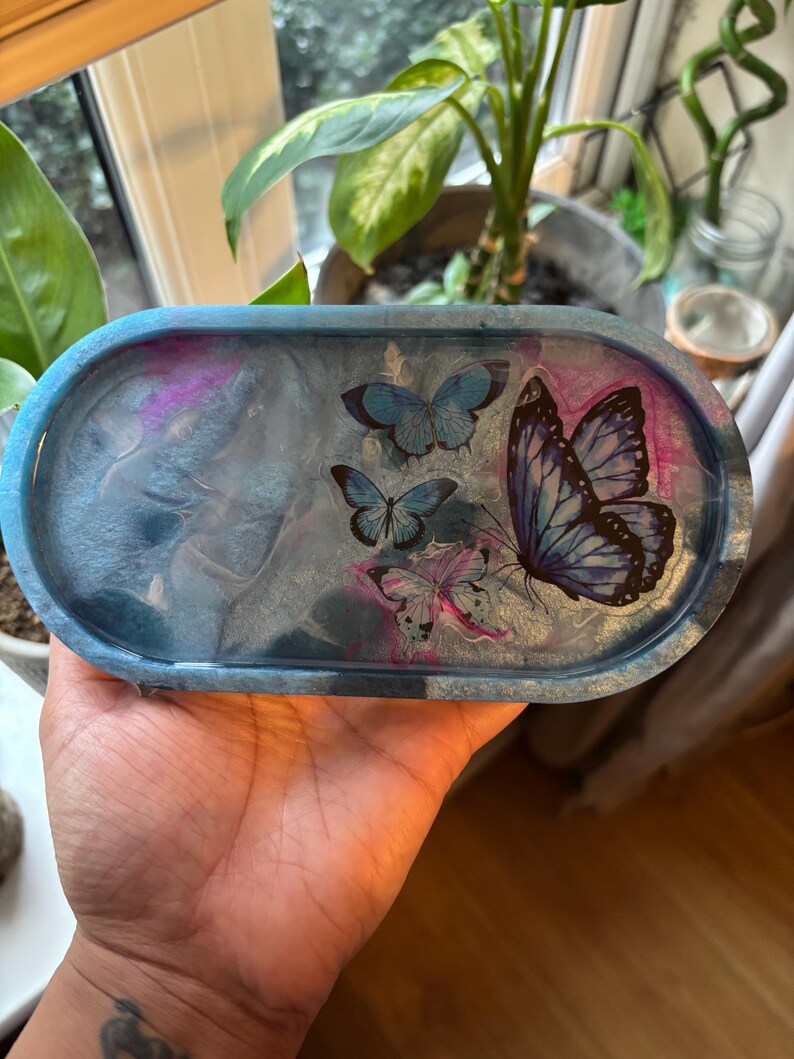 Blue Butterfly Marble Resin Tray - Etsy