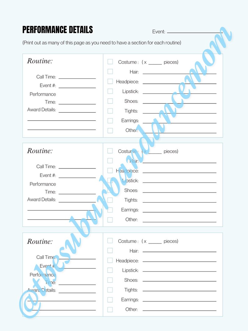 Printable Competition Dance and Cheer Checklist and Planner in Light ...