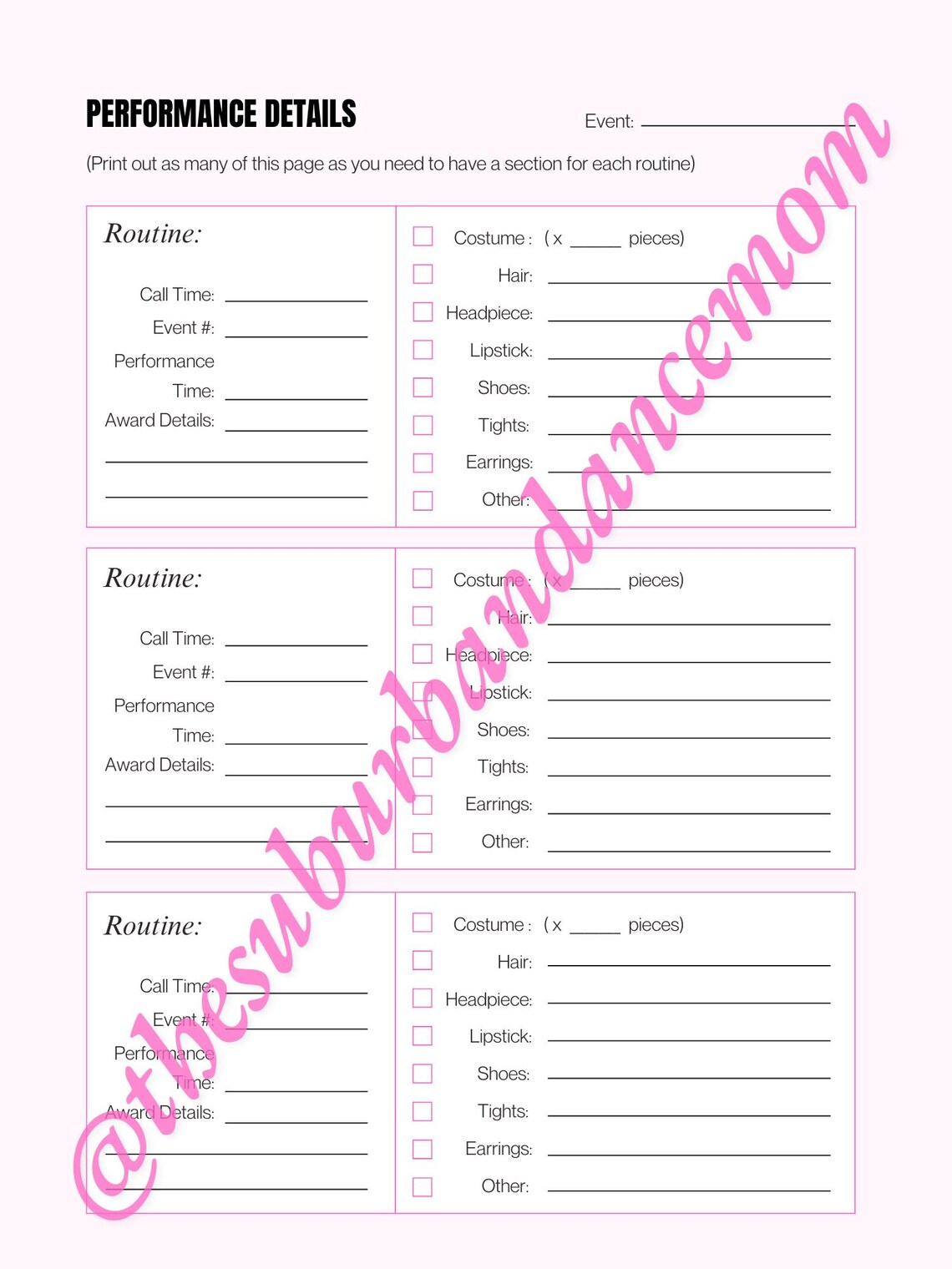 Printable Competition Dance and Cheer Checklist and Planner in Light ...