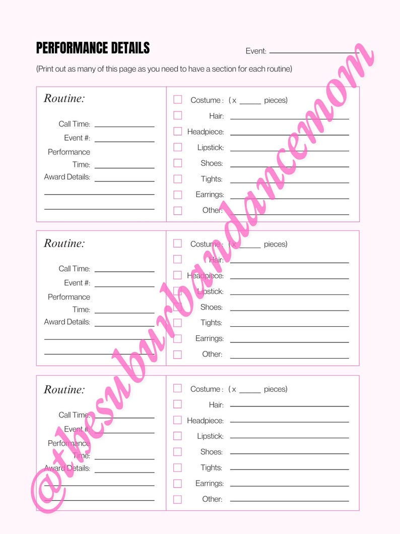 Printable Competition Dance and Cheer Checklist and Planner in Light ...