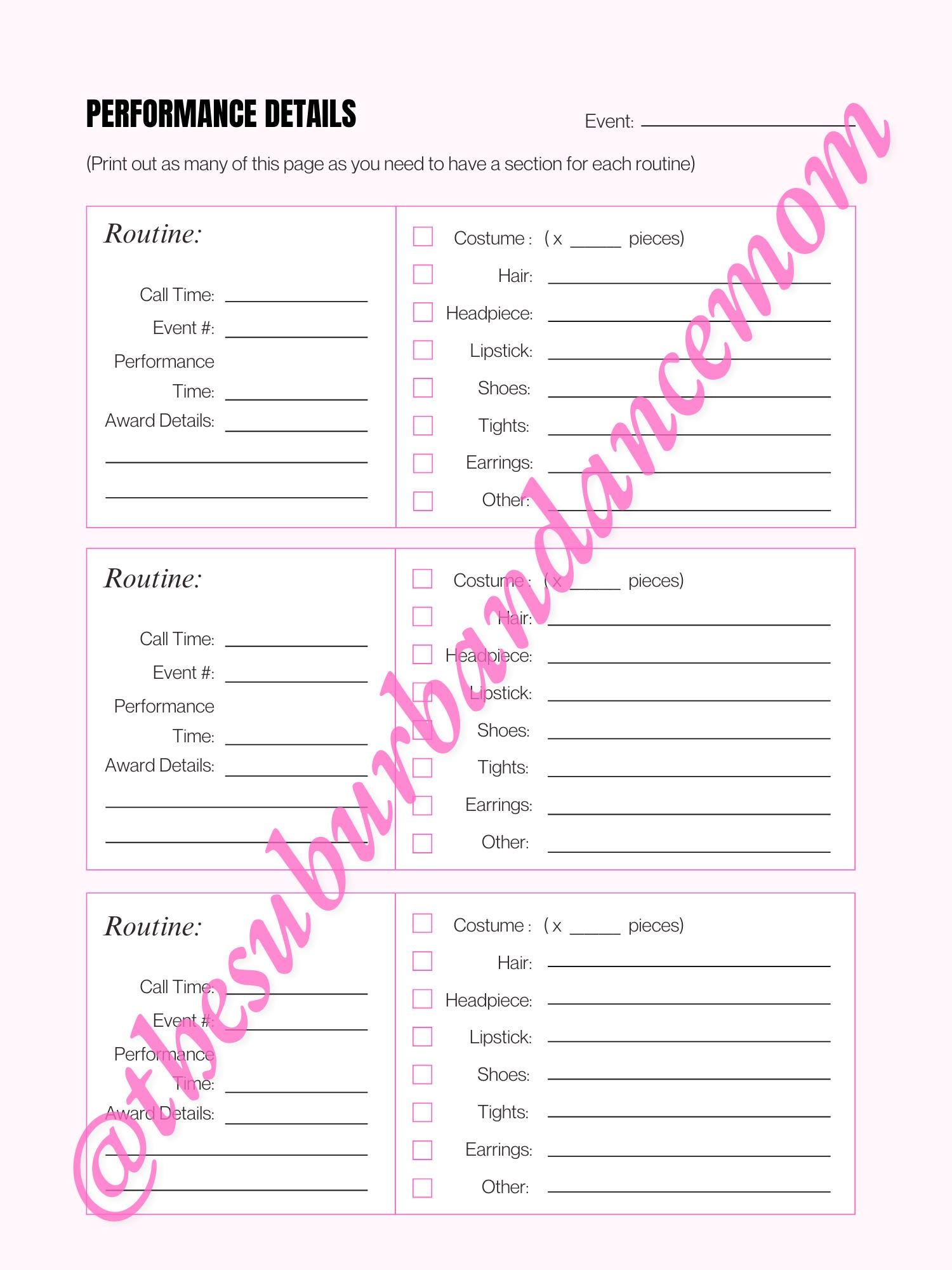 Printable Competition Dance and Cheer Checklist and Planner in Light ...