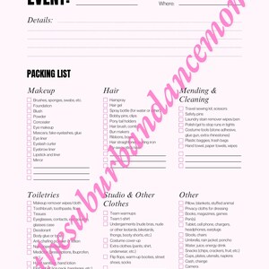 Printable Competition Dance and Cheer Checklist and Planner in Light ...