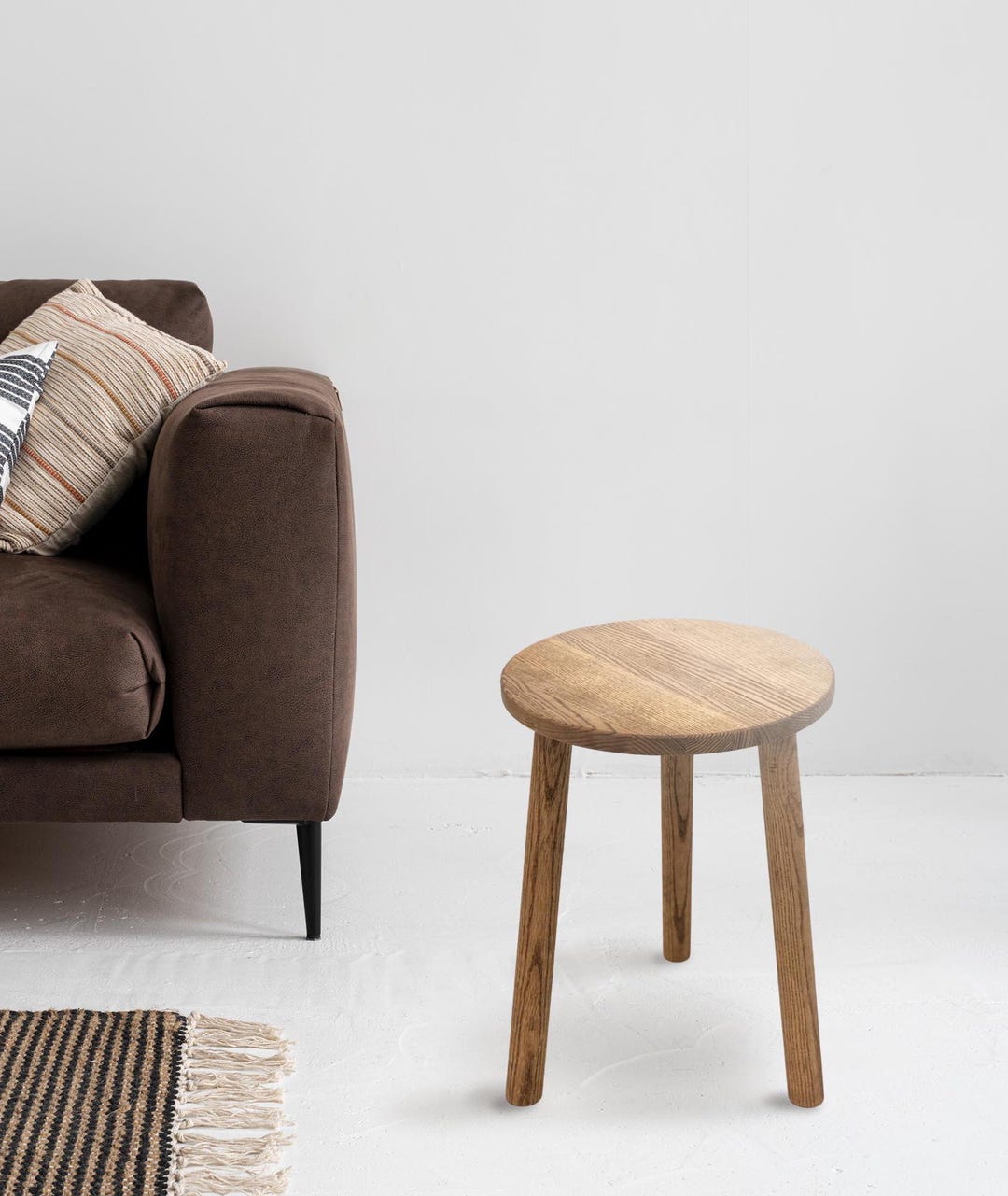 Naturally Wooden Three Legs Stool, Round Seat Kitchen Stool, Handmade ...