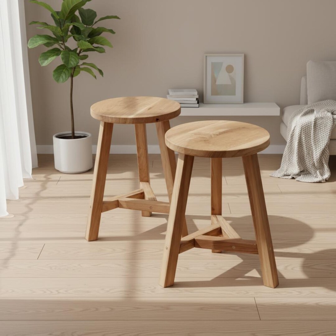 Wooden Small Stool – Modern Step Stool or Plant Stand, Solid Oak ...