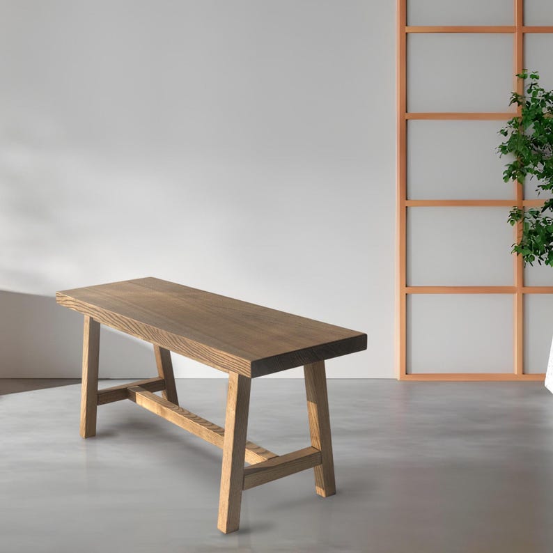 Handmade Oak Wood Bench - Japandi Style Solid Wood Seating, Unique Home ...