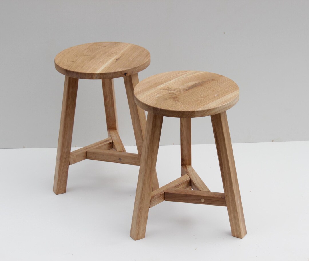 Handcrafted Round Kitchen Stool, Natural Wood Stool on Three Legs ...