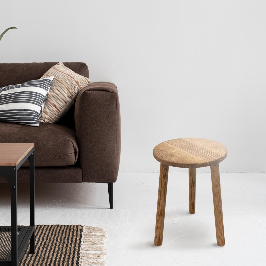 Designer Living Room Stool - Japandi Style Home Decor, Handmade Oak ...