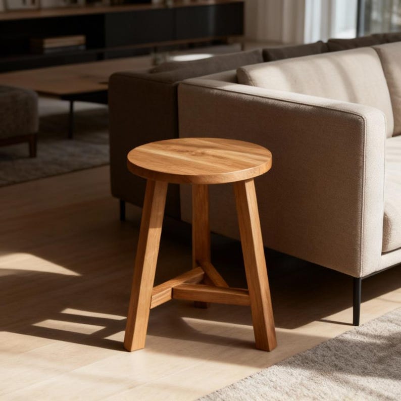 Round Wooden Stool, Scandinavian Low Step Stool, Oak and Ash Tabouret ...