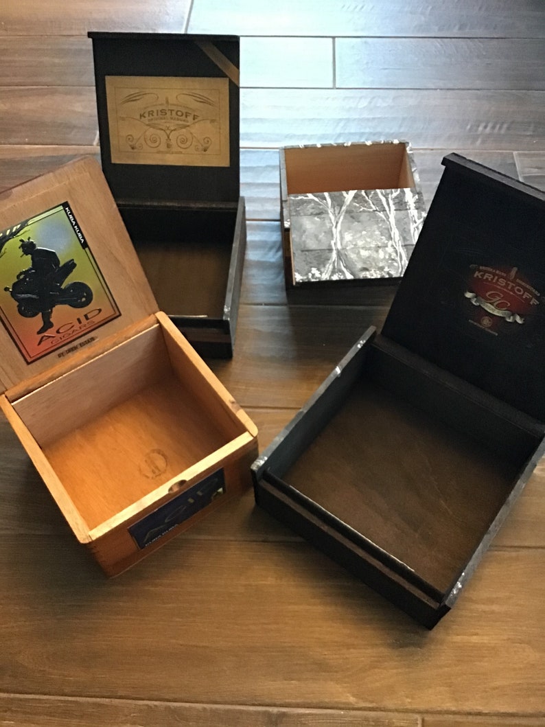 Jewelry Box Keepsake Wood Cigar Boxes Hand Painted Black | Etsy