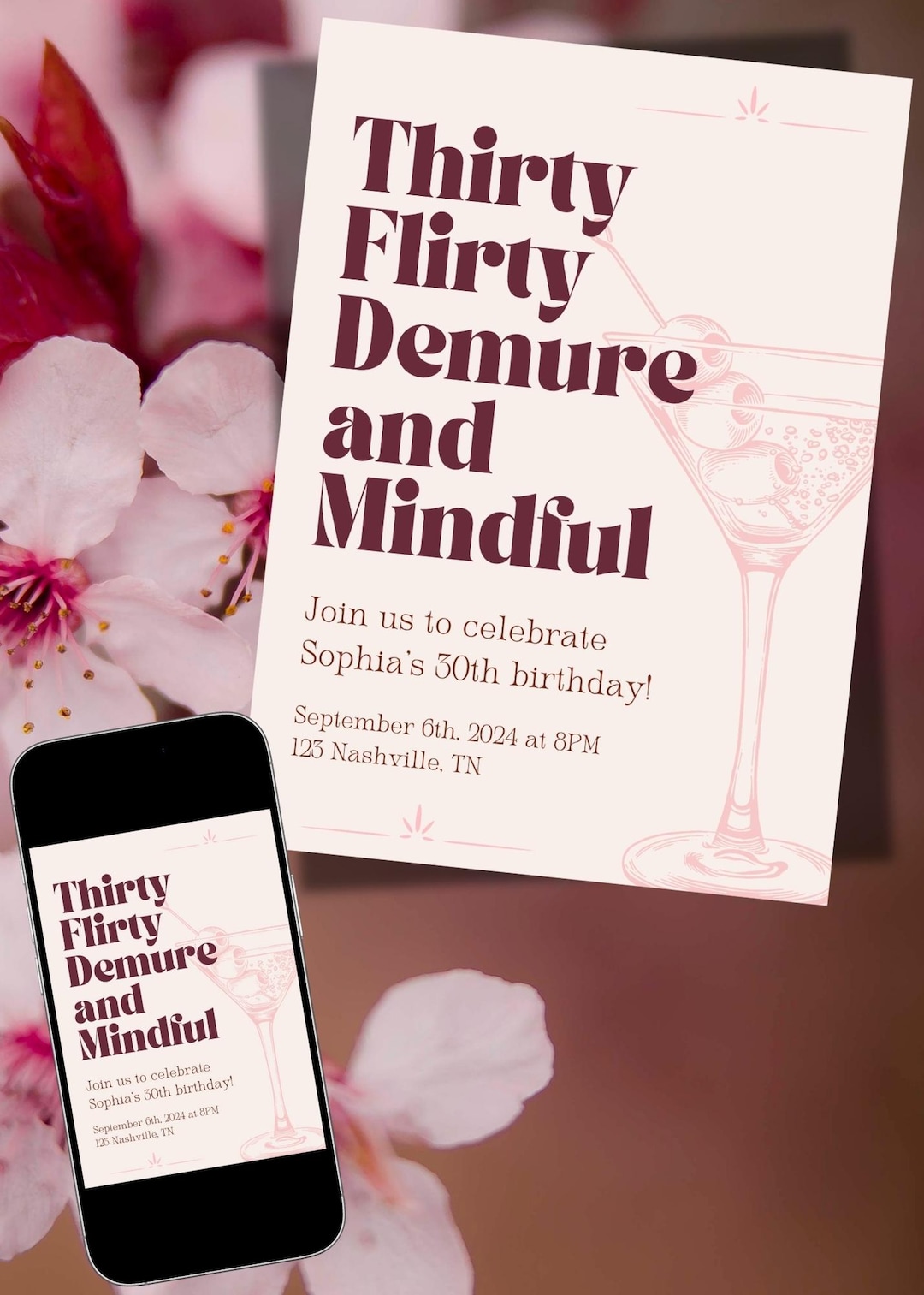 Demure, Mindful, Birthday Party Invitation, Digital Invite, Modern ...