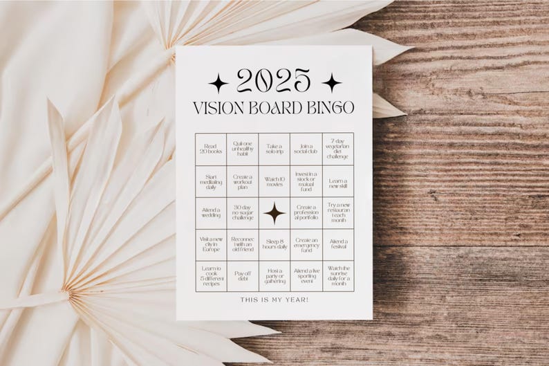 2025 Vision Board Bingo Card, 2025 Printable Bingo Card, New Year Party ...