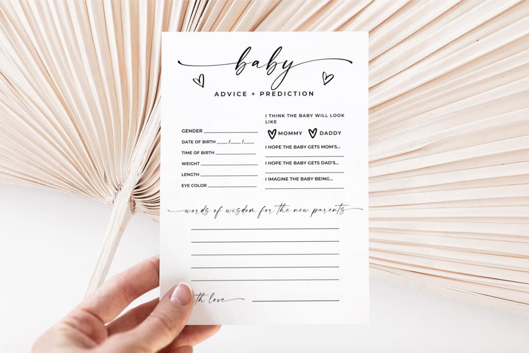 Modern Baby Prediction Card, Baby Shower Advice Card, Baby Shower ...