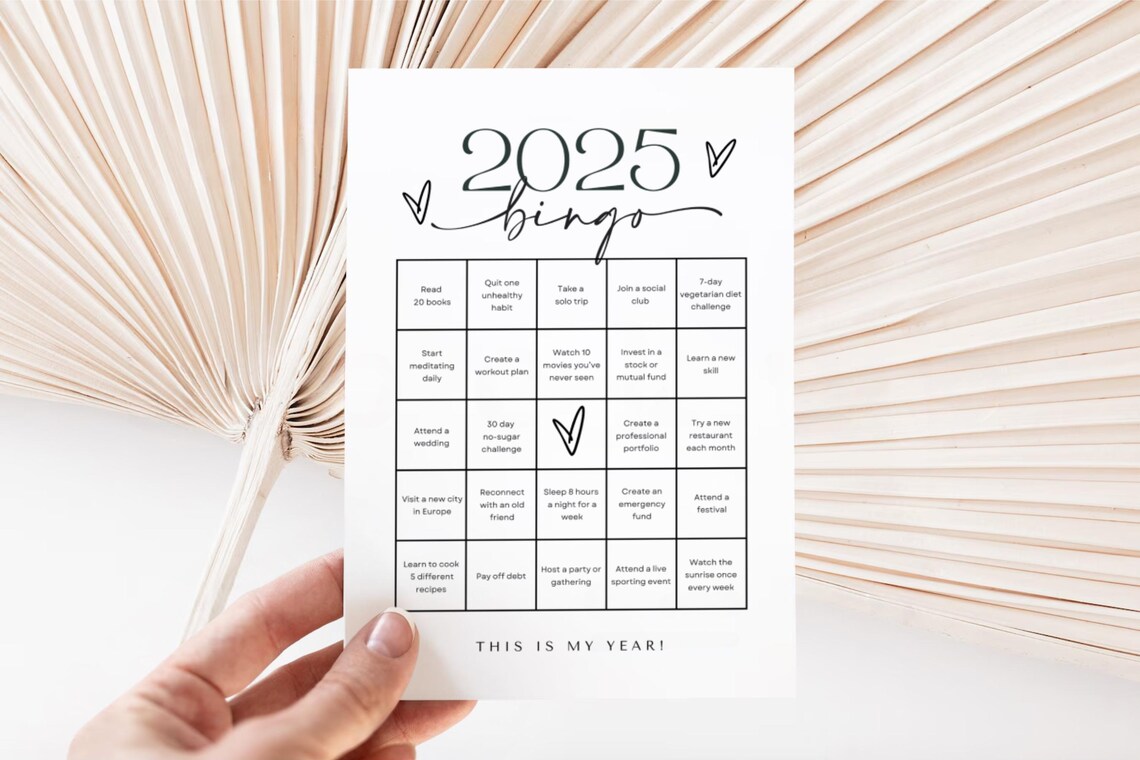 2025 Printable Bingo Card, New Year Party Games, 2025 Vision Board ...