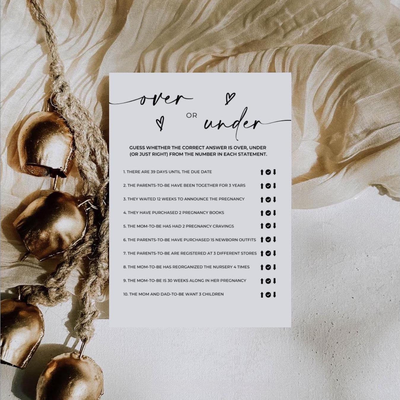 Over or Under Baby Trivia, Baby Shower Games, Baby Shower Printable ...