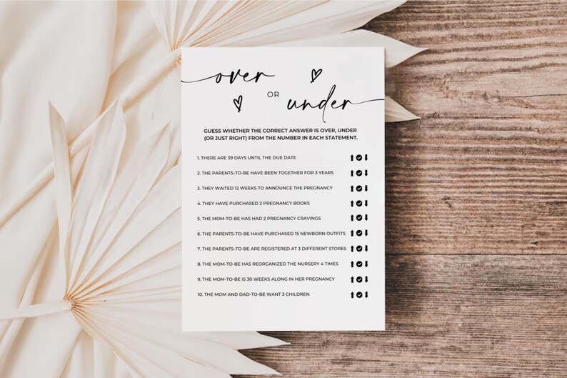 Over or Under Baby Trivia, Baby Shower Games, Baby Shower Printable ...