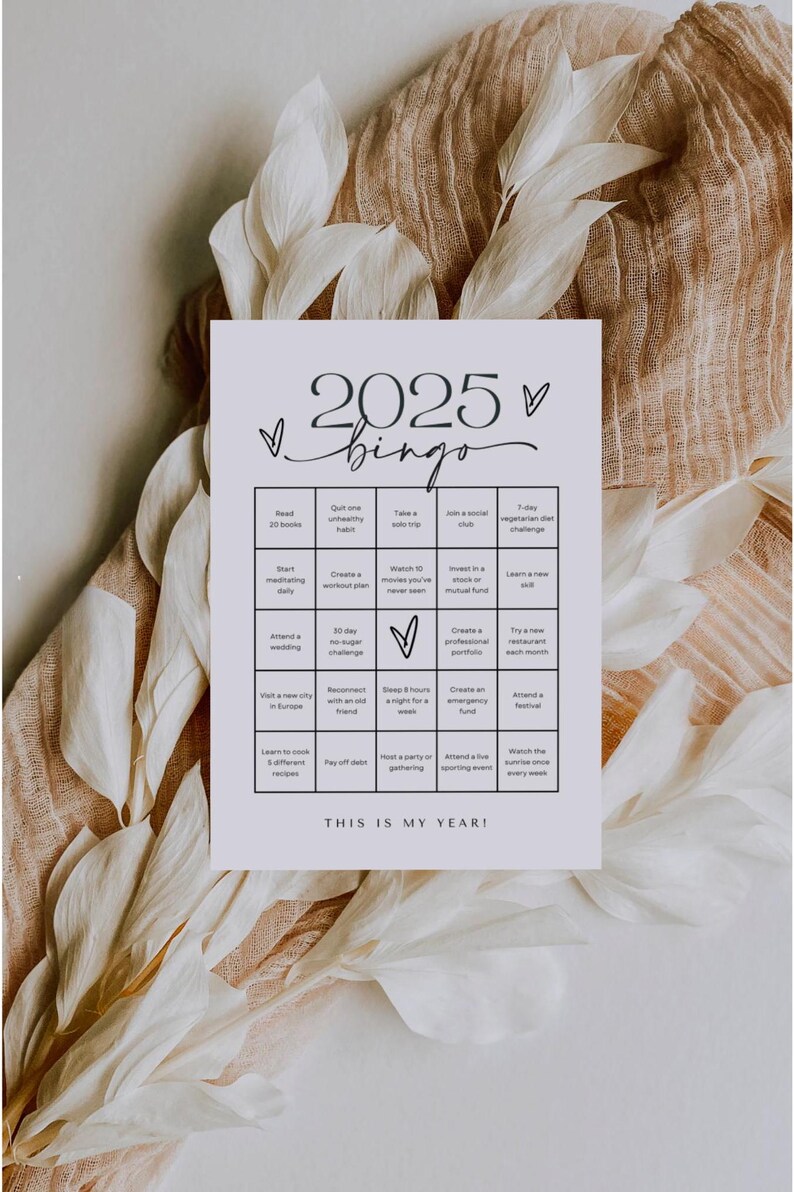 2025 Printable Bingo Card, New Year Party Games, 2025 Vision Board ...