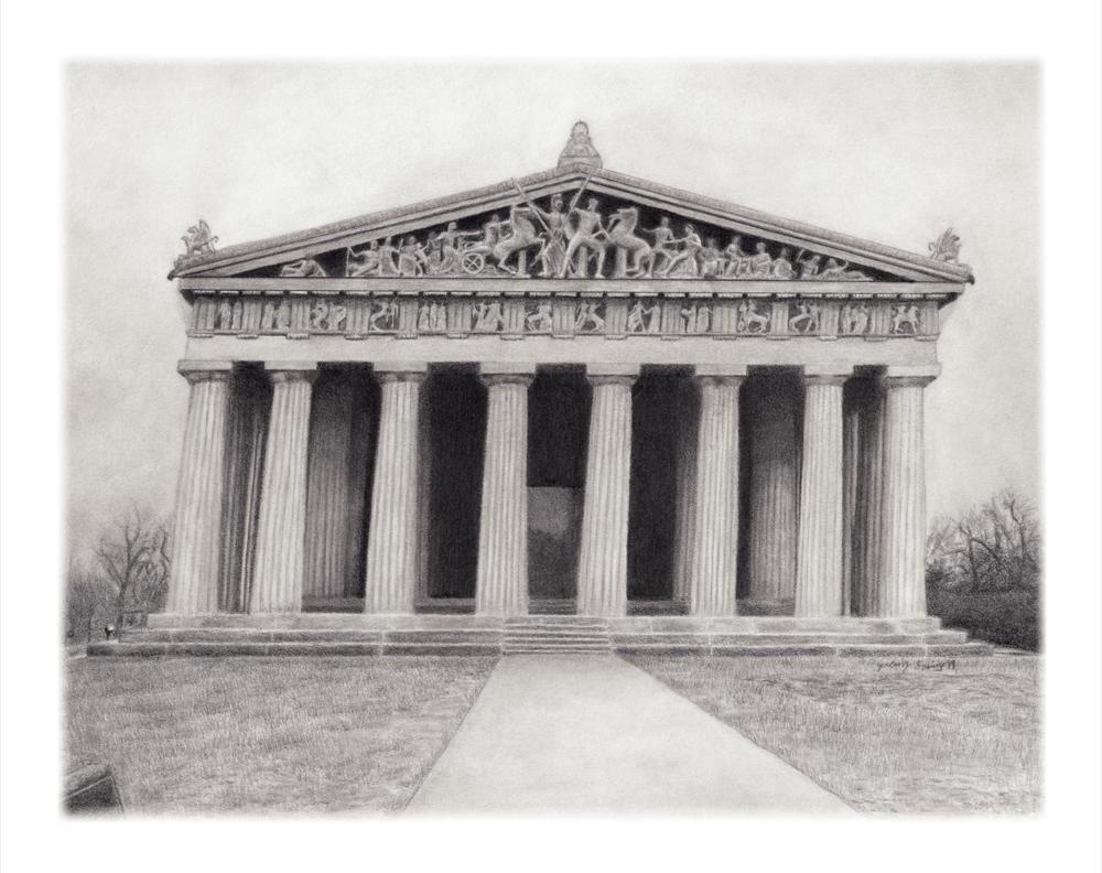 Parthenon 10x8 Greek Landscape Pencil Drawing Art Print - Etsy