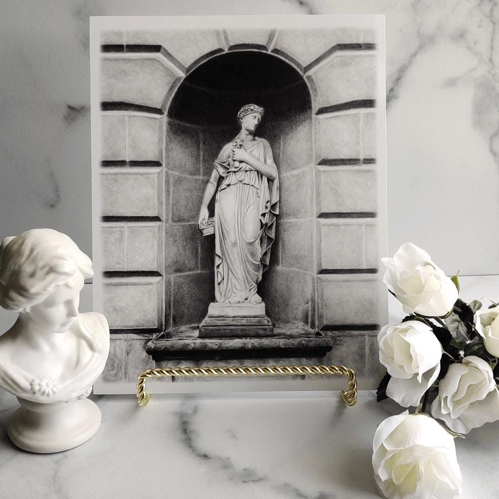 Botanical Sentry - 8x10″ Greek Statue Pencil Drawing Art Print - Etsy