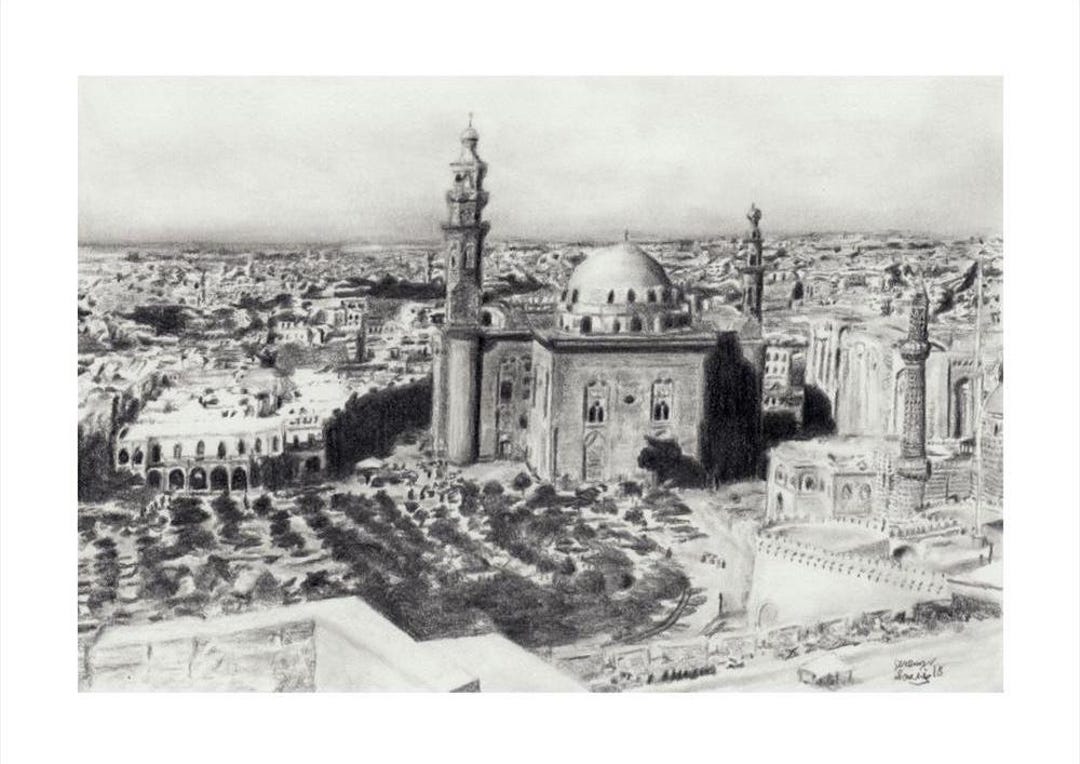Cairo of Yesterday - 7x5″ Egyptian Mosque Pencil Drawing Art Print - Etsy