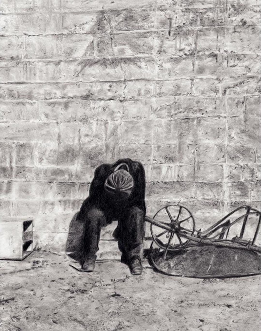 Man Beside Wheelbarrow - 8x10″ Dorothea Lange Recreation Pencil Drawing ...