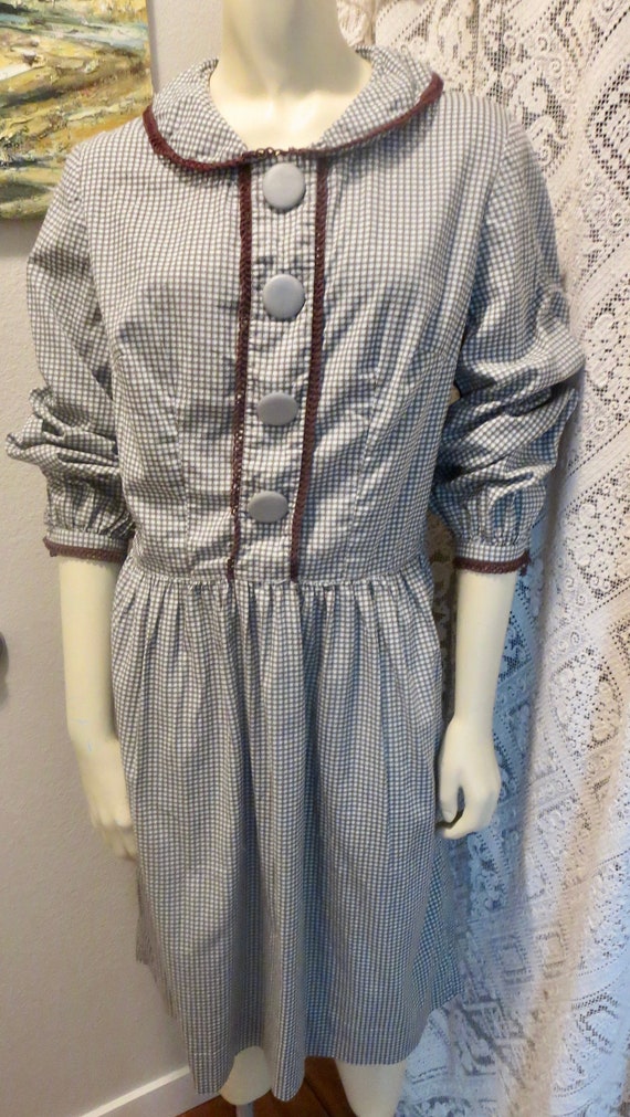 1950s Cotton Calico Home Frock Large Leather Buttons … - Gem