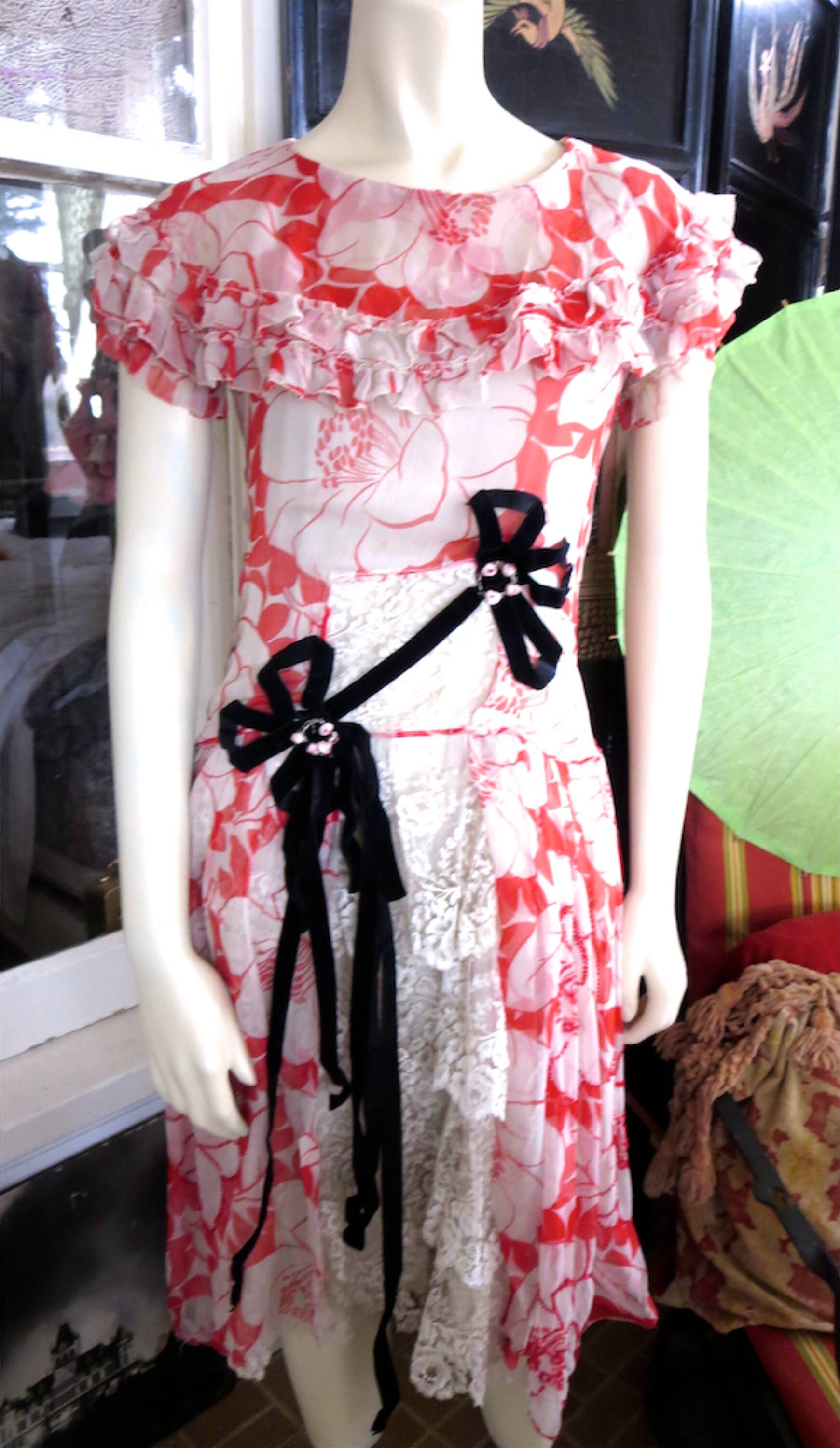 1920s Antique Silk Art Deco Orange Poppy Print Beaded Flapper | Etsy