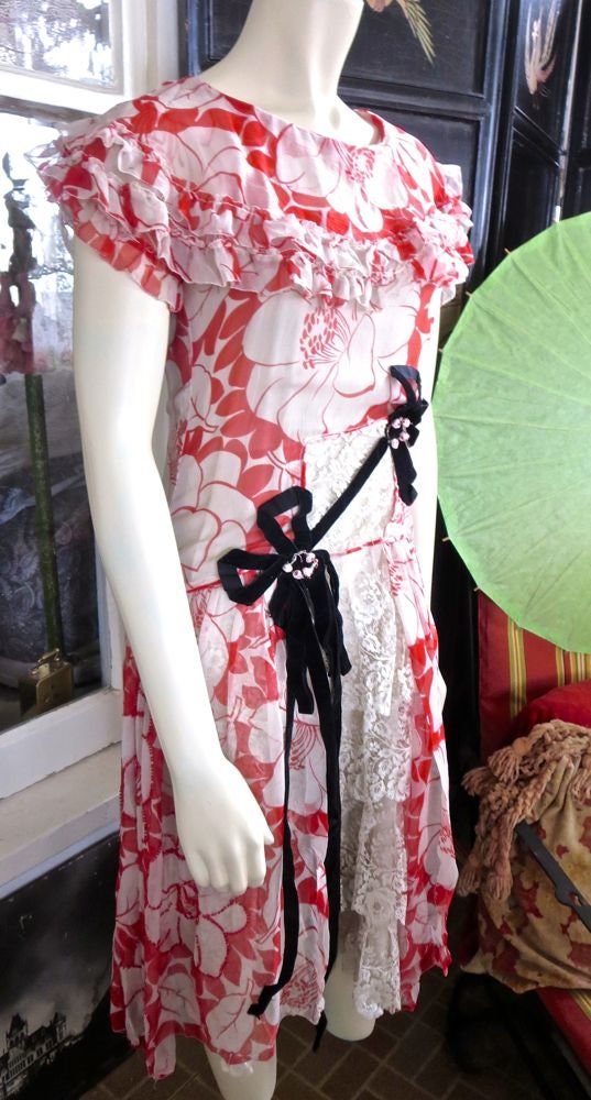 1920s Antique Silk Art Deco Orange Poppy Print Beaded Flapper | Etsy