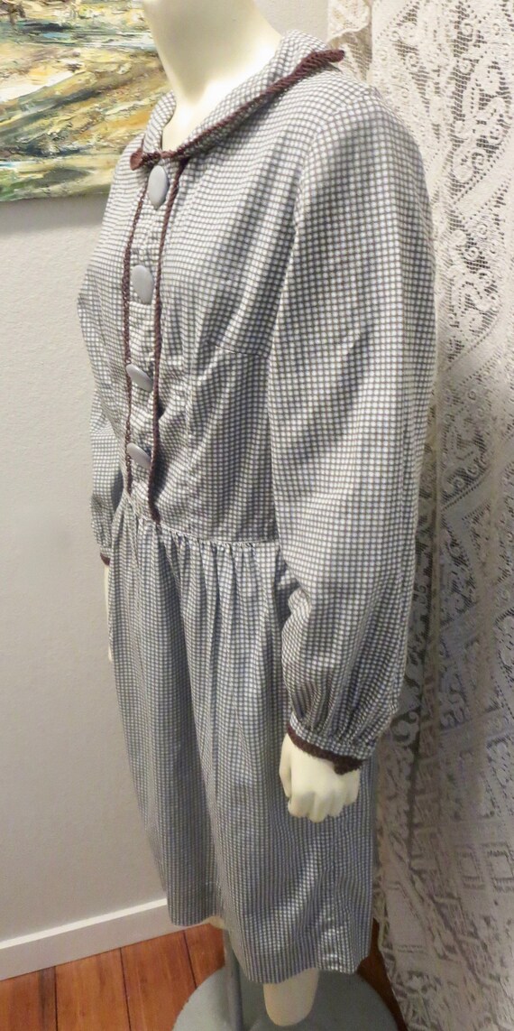 1950s Cotton Calico Home Frock Large Leather Buttons … - Gem