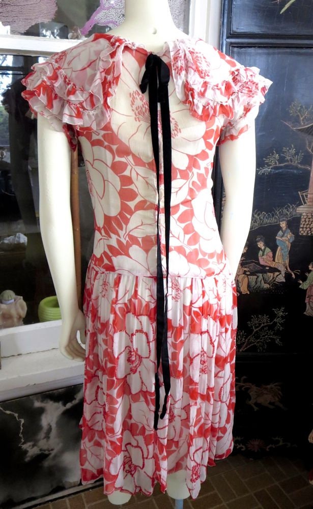 1920s Antique Silk Art Deco Orange Poppy Print Beaded Flapper | Etsy