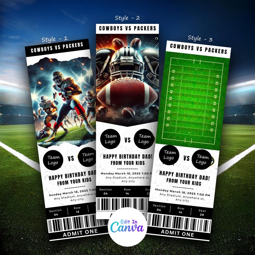 Editable Football Game Ticket Template, Custom Football Surprise Game ...