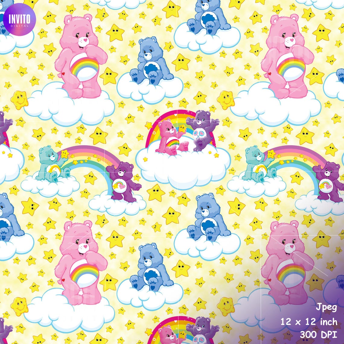 Digital Care Bear Seamless Pattern, Digital Care Bear Pattern Use in ...