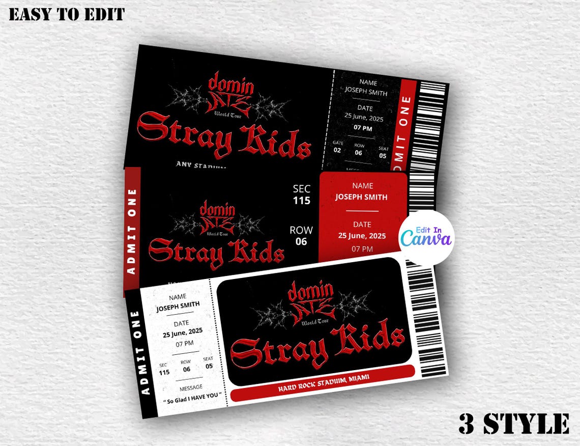 Editable Stray Kids Concert Ticket, Grand Dominate World Tour Ticket ...