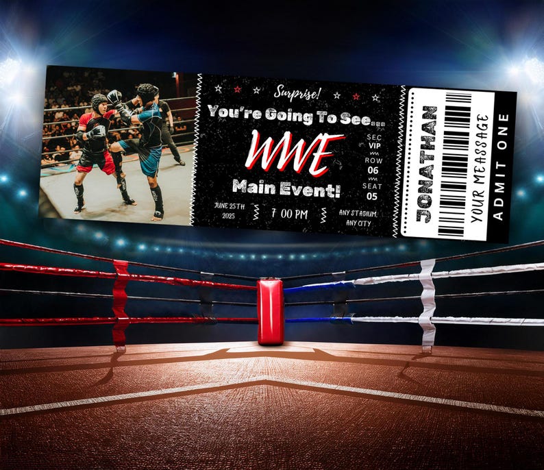 Editable Wrestling or Boxing Event Ticket Stub Template, Printeble ...