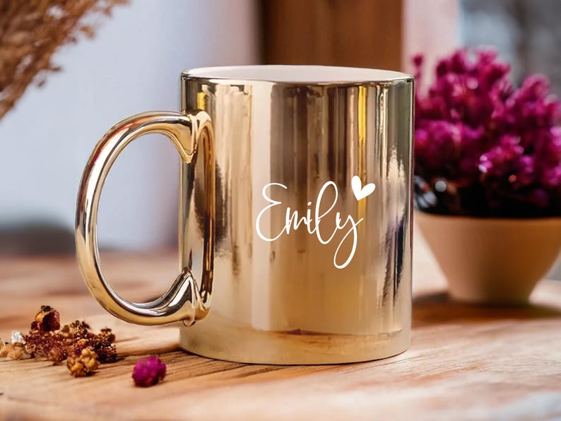 Personalized Gold Porcelain Mug: Custom Engraved Coffee Cup - Etsy