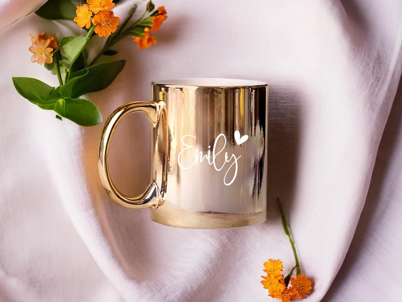 Personalized Gold Porcelain Mug: Custom Engraved Coffee Cup - Etsy