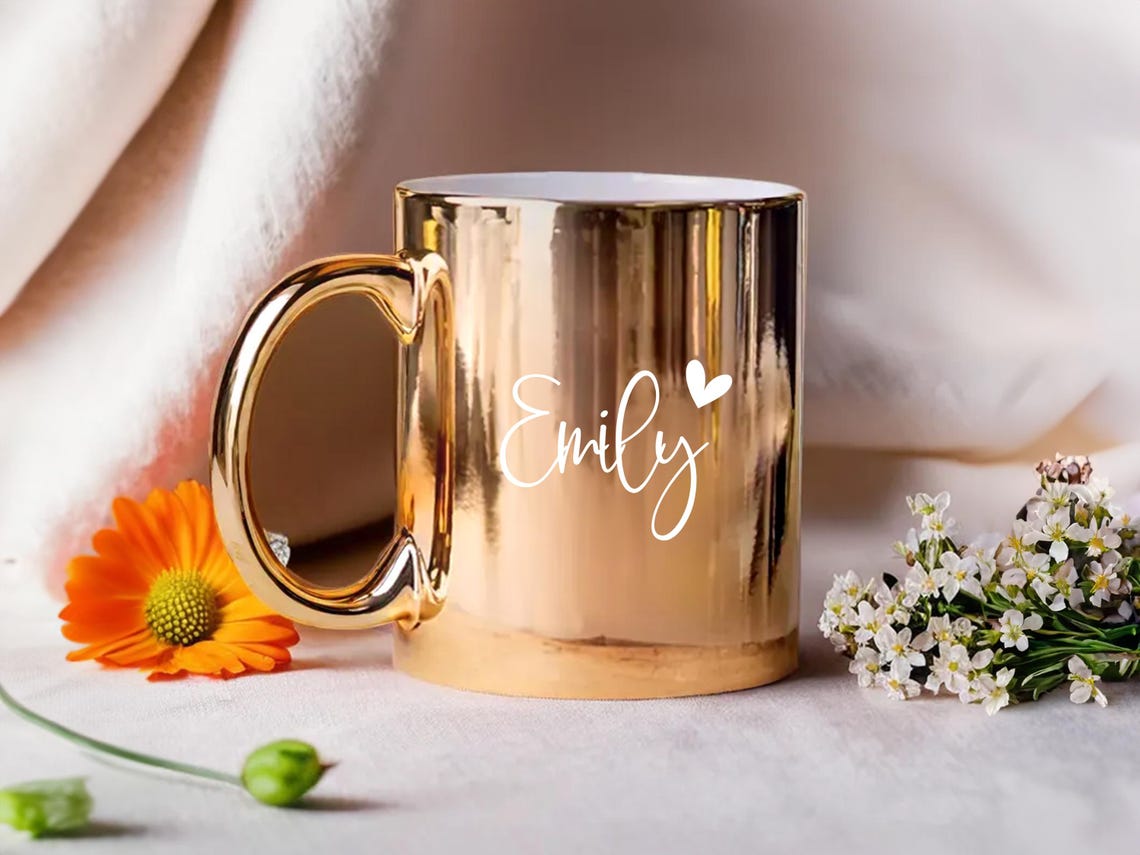 Personalized Gold Porcelain Mug: Custom Engraved Coffee Cup - Etsy