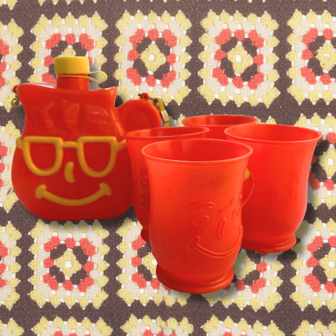 Vintage Kool-aid Man Pitcher Cup Set | 1970s Retro Orange Plastic ...