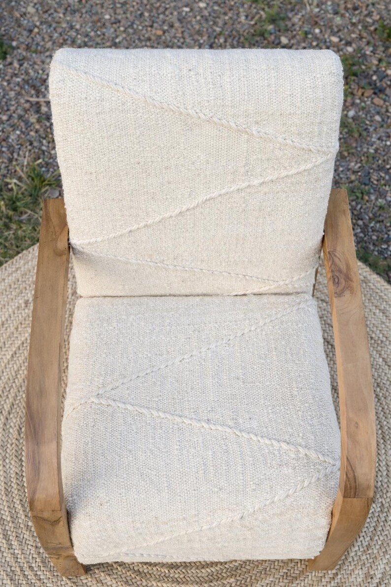 Handmade Walnut Wood Moroccan Chair, Textured Fabric Armchair, Rustic ...