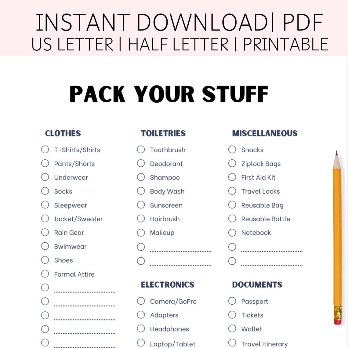 Printable Packing List | Basic Packing List | Packing Checklist ...