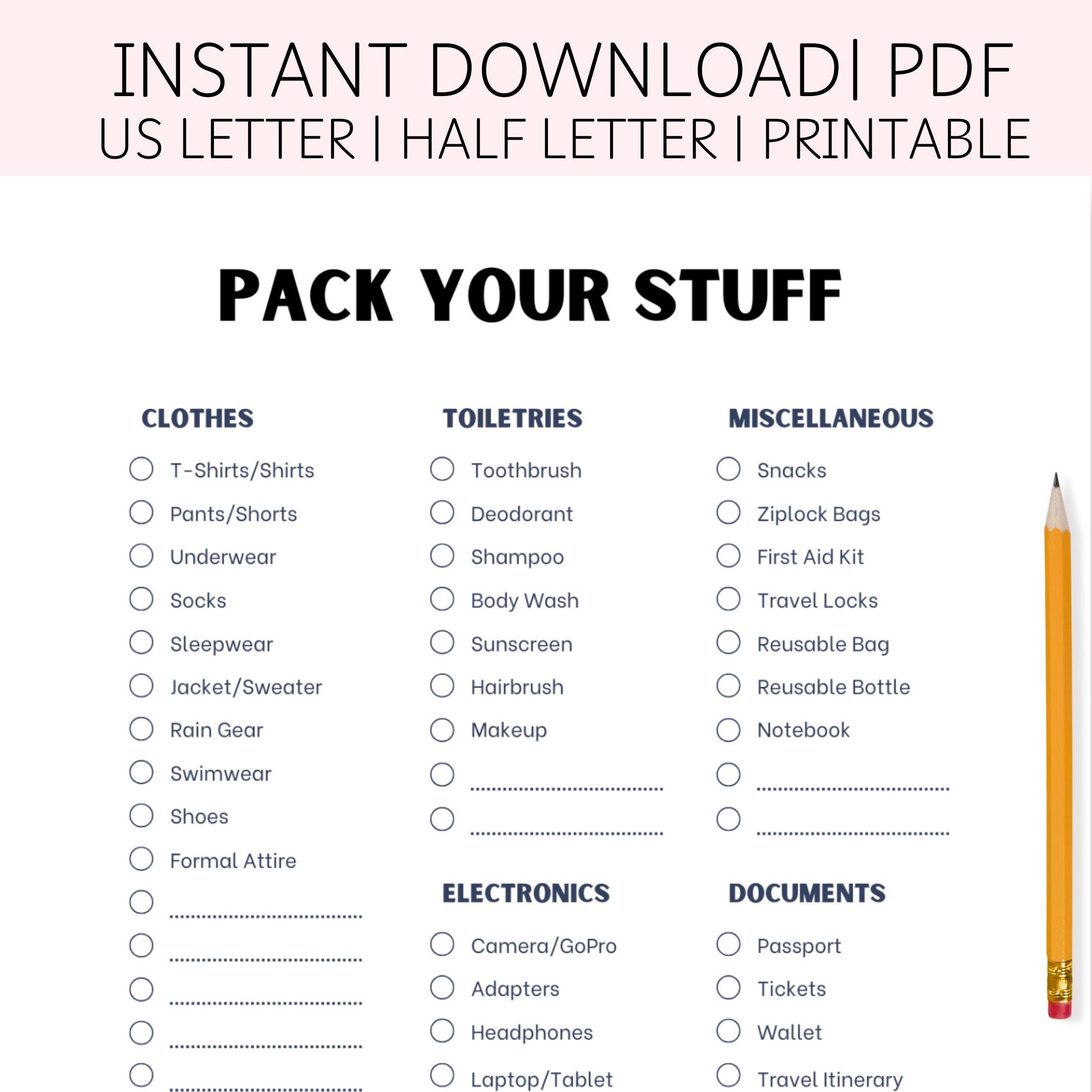 Printable Packing List | Basic Packing List | Packing Checklist ...