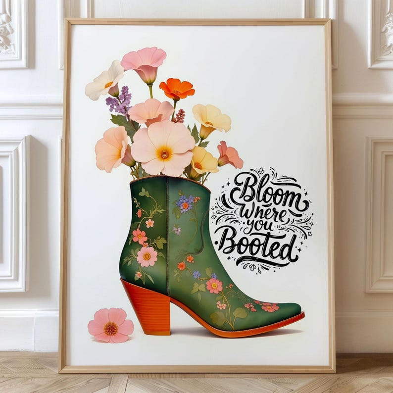 Cowgirl Boot With Flowers Art Print – Western Floral Wall Decor ...