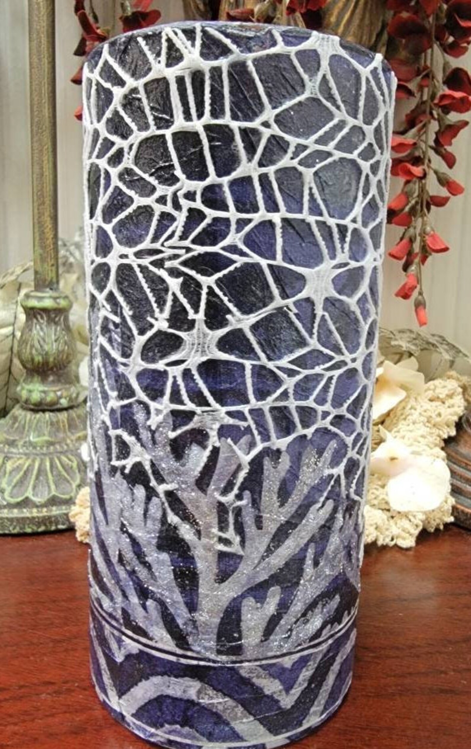 Under the Sea Vase - Cylindrical Flower Vase - Navy Blue and White ...