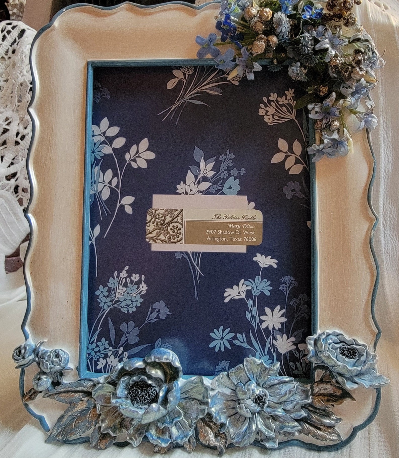 Blue Flowers Frame 5x7 off White Background Ceramic Frame With Blue ...