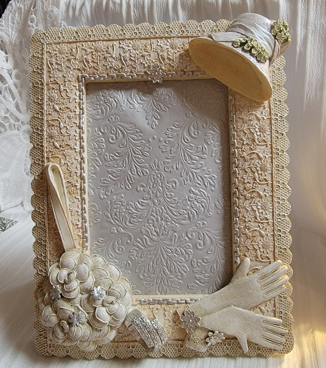 NEW - Wedding Frame - Wedding - White With Silver Trim and off White ...