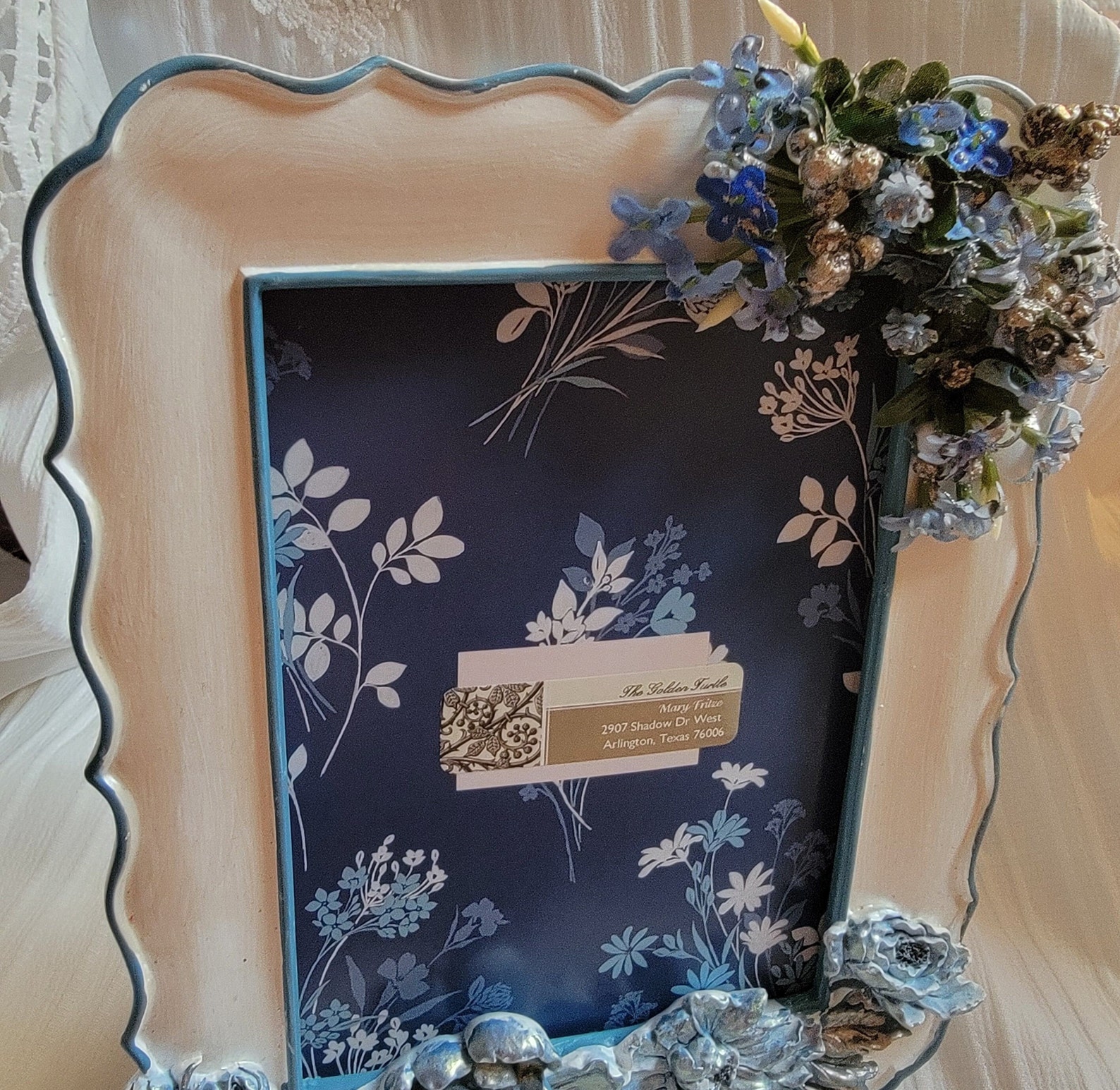 Blue Flowers Frame 5x7 off White Background Ceramic Frame With Blue ...